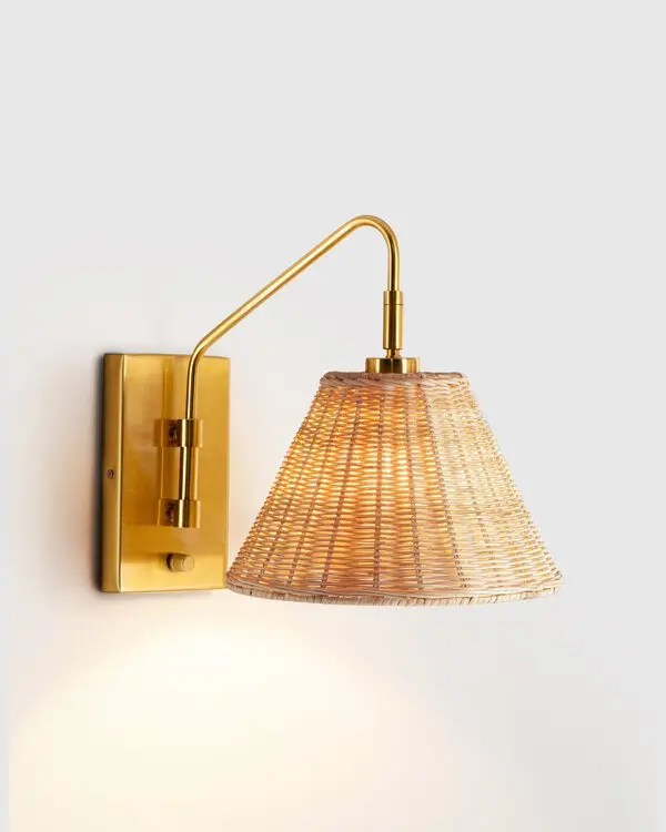 Quince Articulating Sconce With Rattan Shade