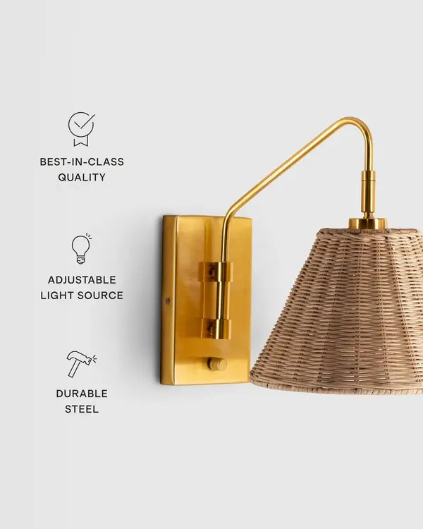 Quince Articulating Sconce With Rattan Shade