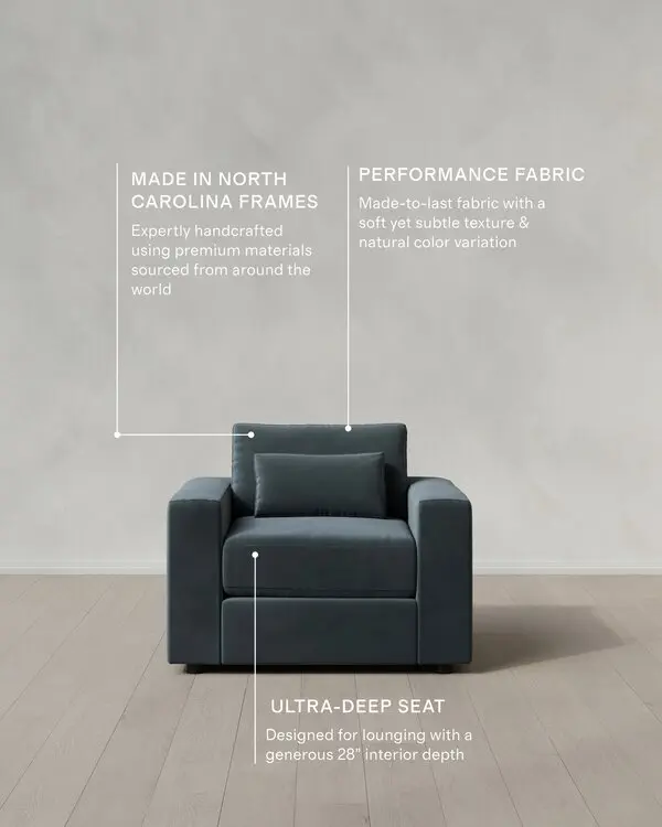 Quince Ashford Deep Seat Chair And A Half In Performance Velvet - Pine