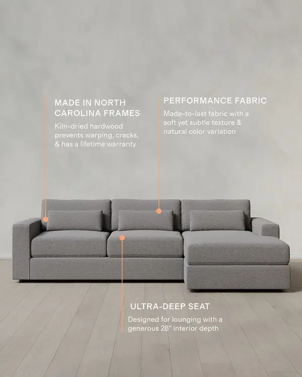 Quince Ashford Deep Seat Chaise Sectional - Ash