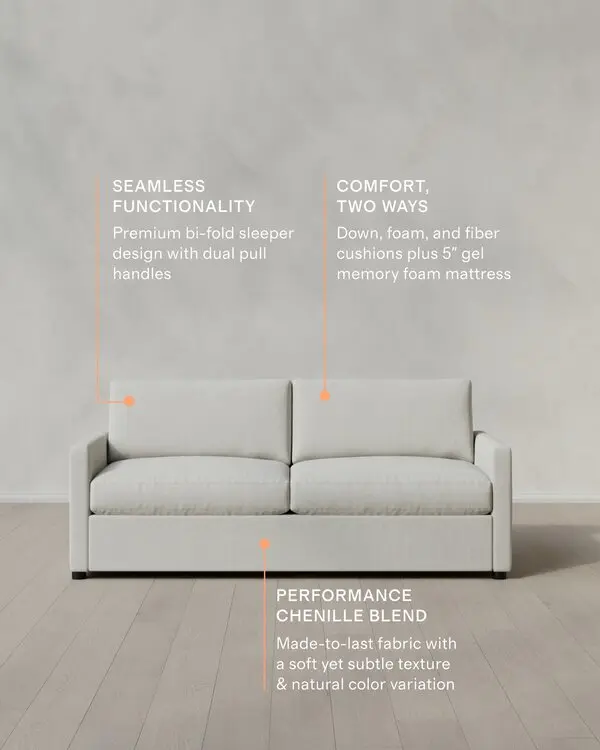 Quince Brennan Sleeper Sofa In Performance Chenille Linen Blend - Sorrell