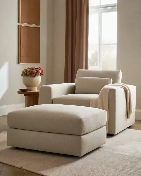 Quince Ashford Deep Seat Ottoman In Performance Basketweave - Ash
