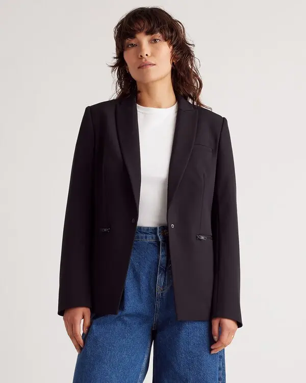 Quince Convertible Single-breasted Scuba Blazer - Black