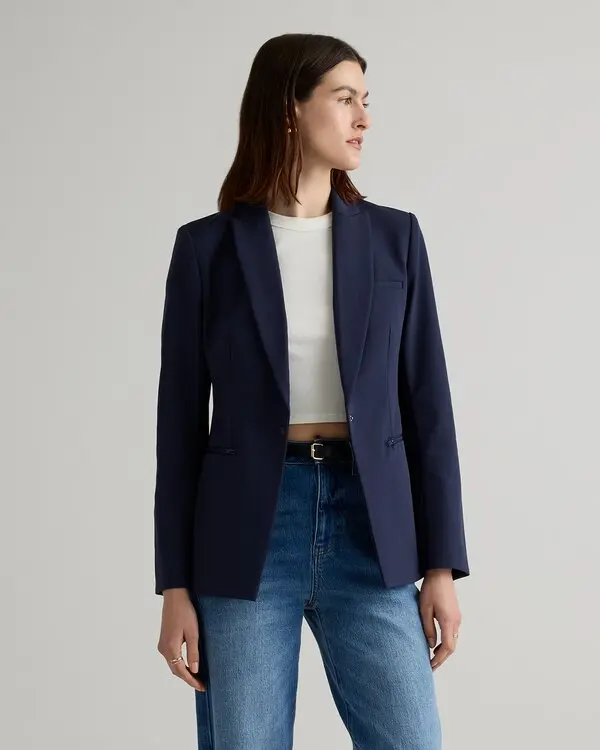 Quince Convertible Single-breasted Scuba Blazer - Deep Navy