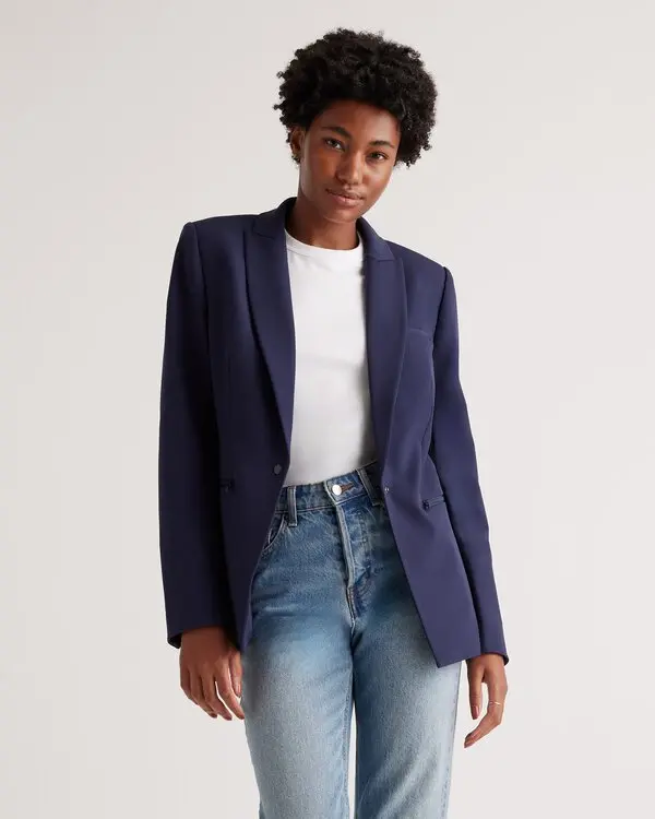 Quince Convertible Single-breasted Scuba Blazer - Navy