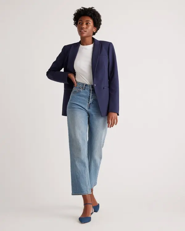 Quince Convertible Single-breasted Scuba Blazer - Navy