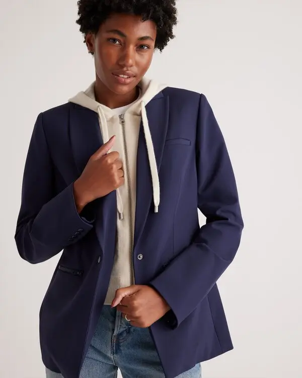 Quince Convertible Single-breasted Scuba Blazer - Navy