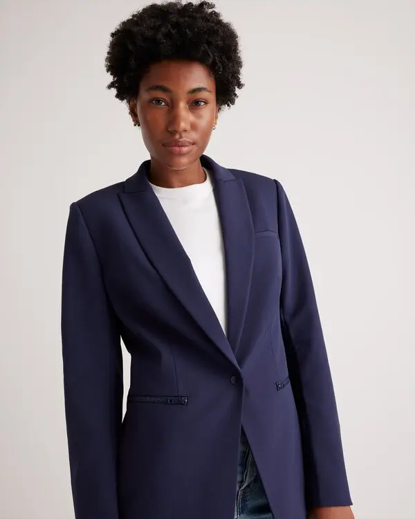 Quince Convertible Single-breasted Scuba Blazer - Navy
