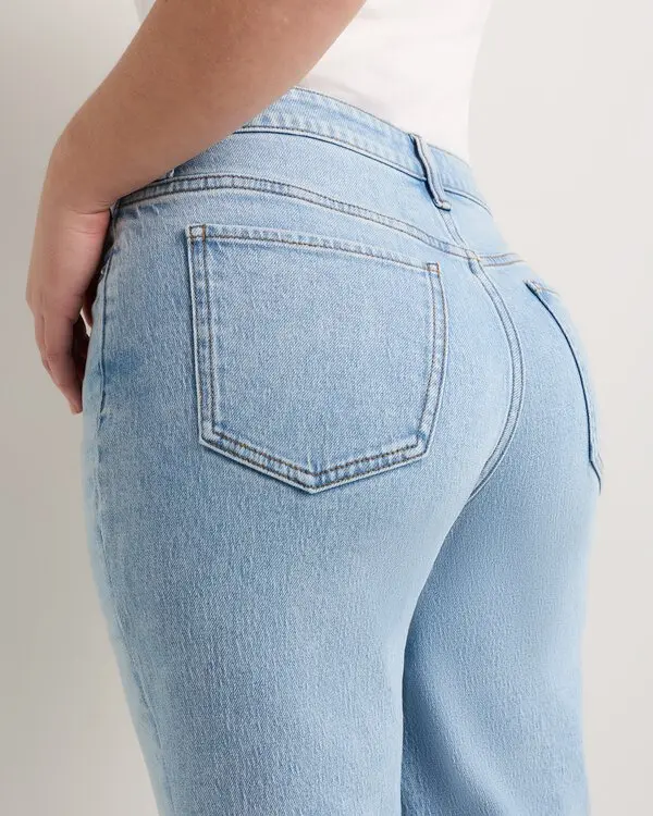 Quince Curvy Bella Stretch Relaxed Straight Jeans - Cool Blue
