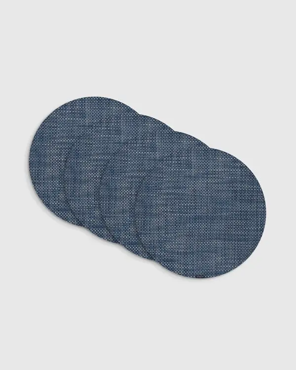 Quince Chilewich Basketweave Easy-care Round Placemat, Set Of 4 - Denim