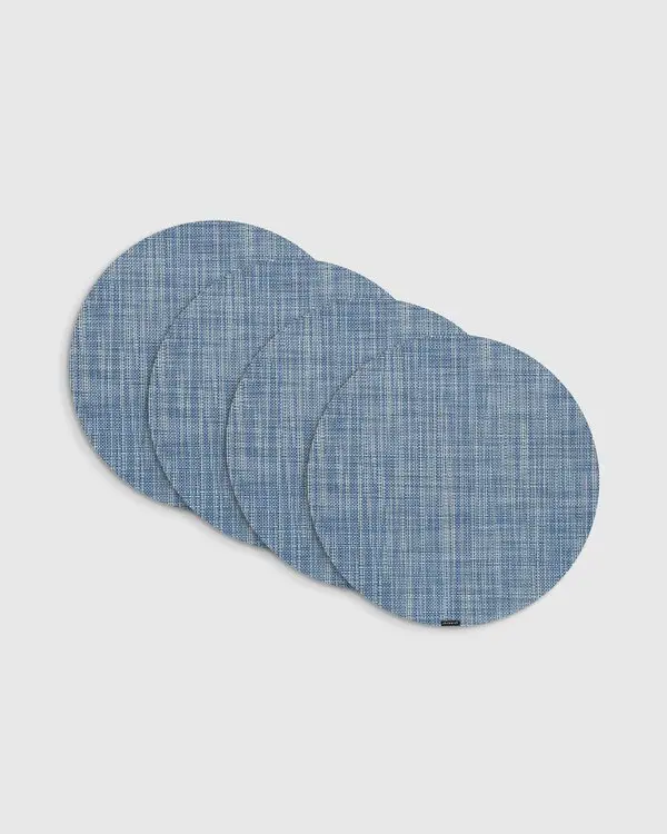 Quince Chilewich Mini Basketweave Easy-care Round Placemat, Set Of 4 - Chambray