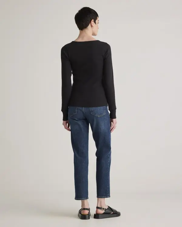 Quince Micro-rib Henley Long Sleeve T-shirt - Black
