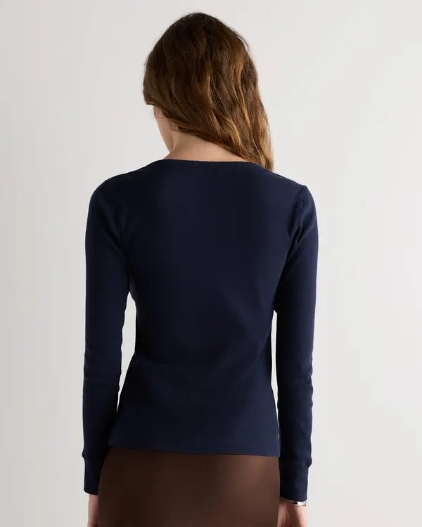 Quince Micro-rib Henley Long Sleeve T-shirt - Deep Navy