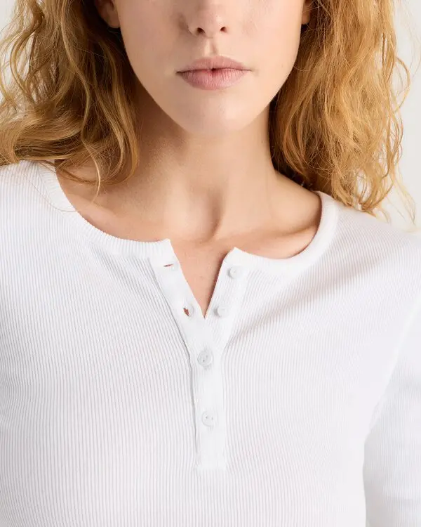 Quince Micro-rib Henley Long Sleeve T-shirt - Soft White