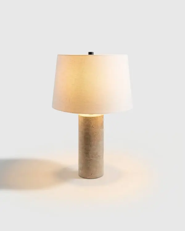 Quince Travertine Table Lamp With Drum Shade