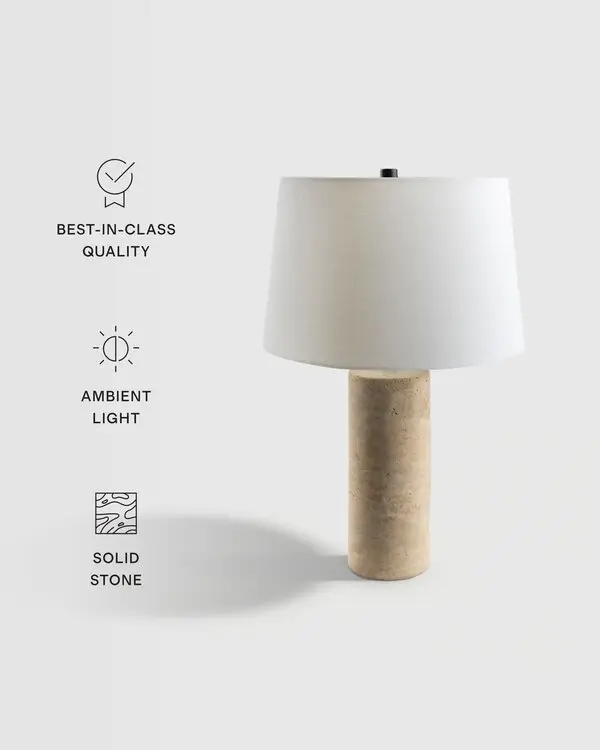 Quince Travertine Table Lamp With Drum Shade