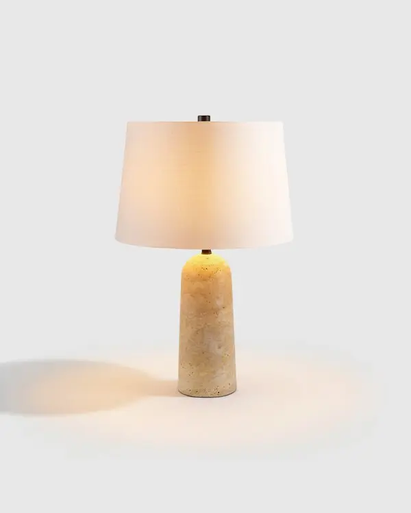 Quince Travertine Table Lamp With Drum Shade