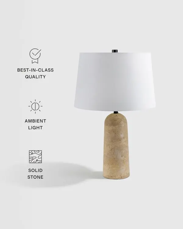 Quince Travertine Table Lamp With Drum Shade