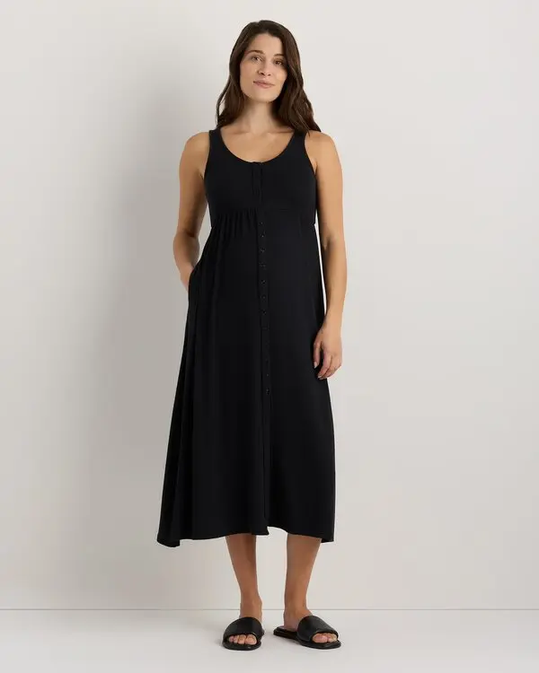 Quince Bamboo Rib Maternity Button Front Jumpsuit - Bold Black