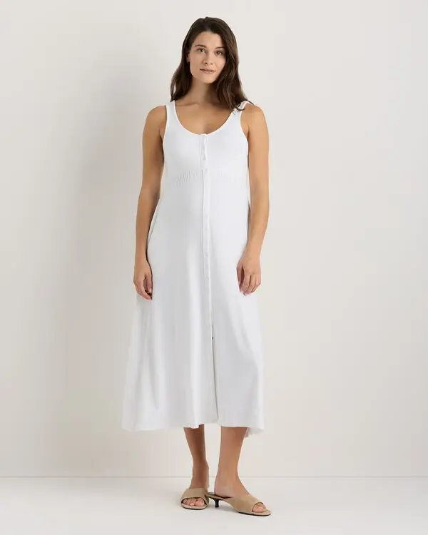 Quince Bamboo Rib Maternity Button Front Jumpsuit - Classic White