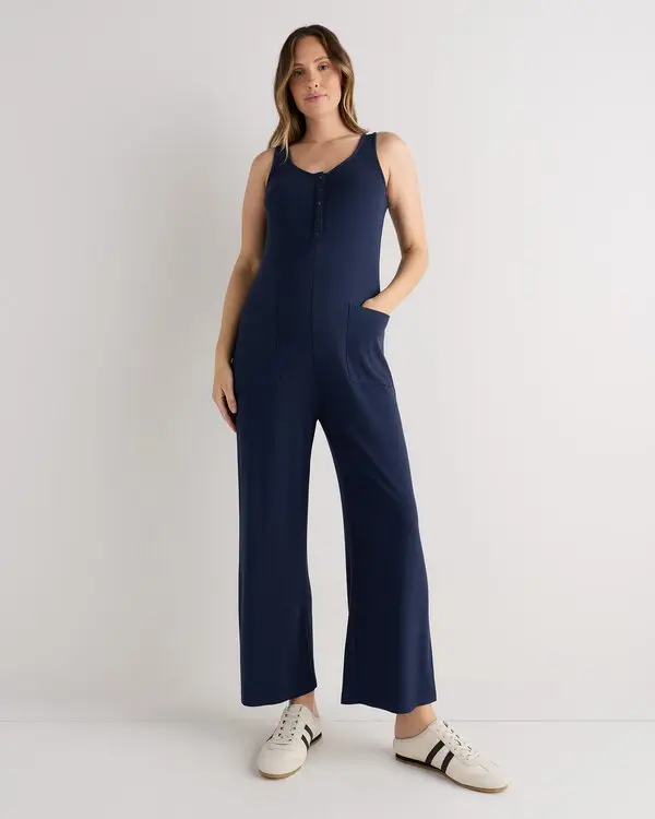 Quince Bamboo Maternity Sleeveless Button Front Midi Dress - Deep Navy