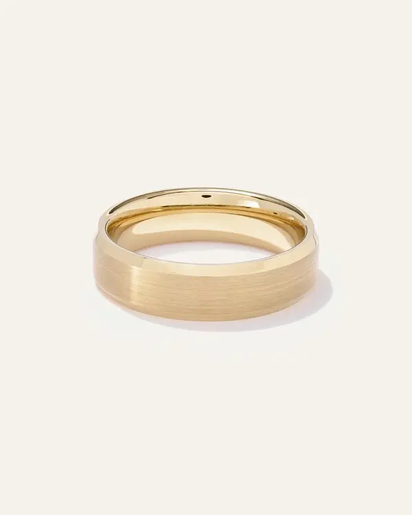 Quince Tungsten Carbide Brushed Beveled Edge Band Ring - 14k Gold Plated
