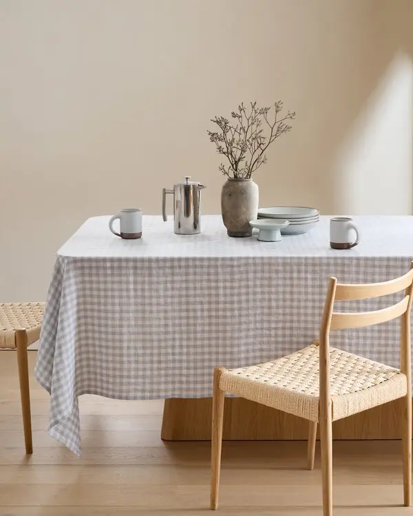 Quince European Linen Gingham Tablecloth - Blue Fog