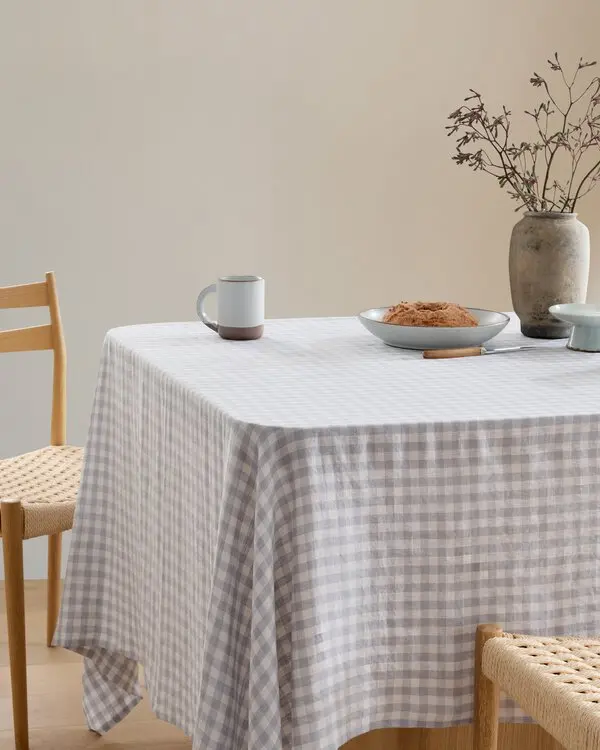 Quince European Linen Gingham Tablecloth - Blue Fog