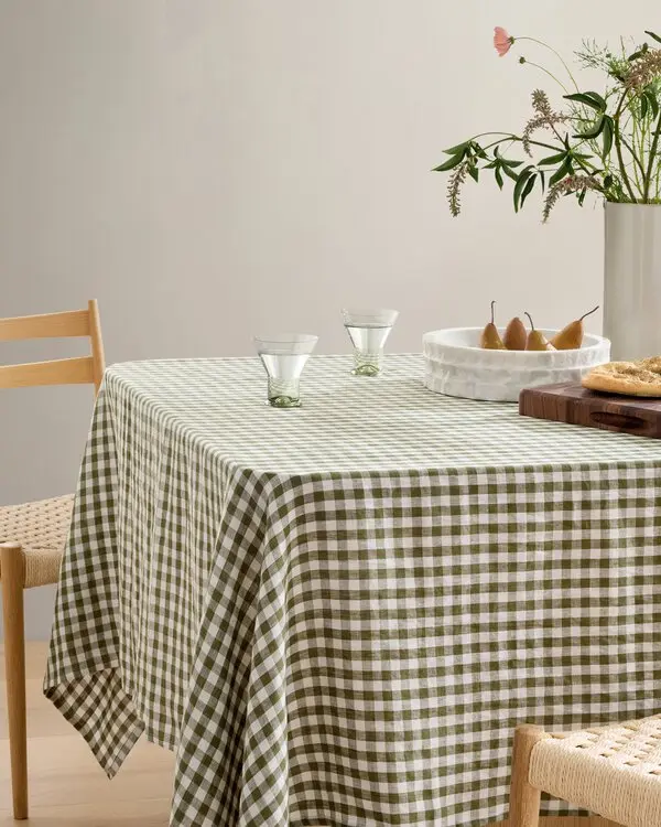Quince European Linen Gingham Tablecloth - Olive