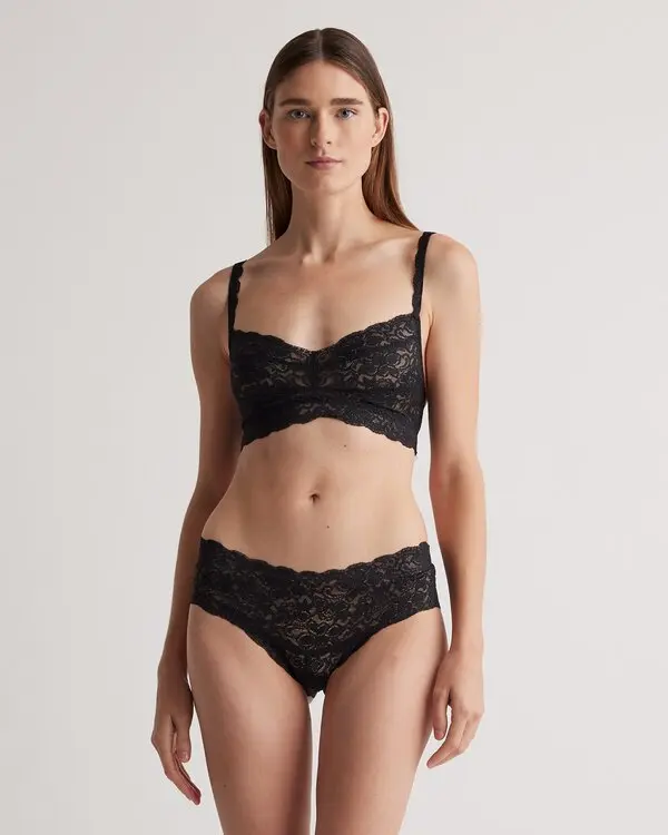 Quince Stretch Lace Sweetheart Bralette - Black/clay
