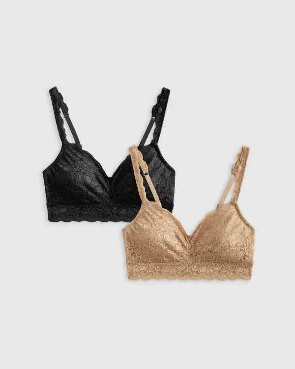 Quince Stretch Lace Sweetheart Bralette - Black/clay