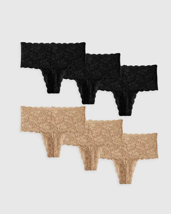 Quince Stretch Lace Thong - Black/clay