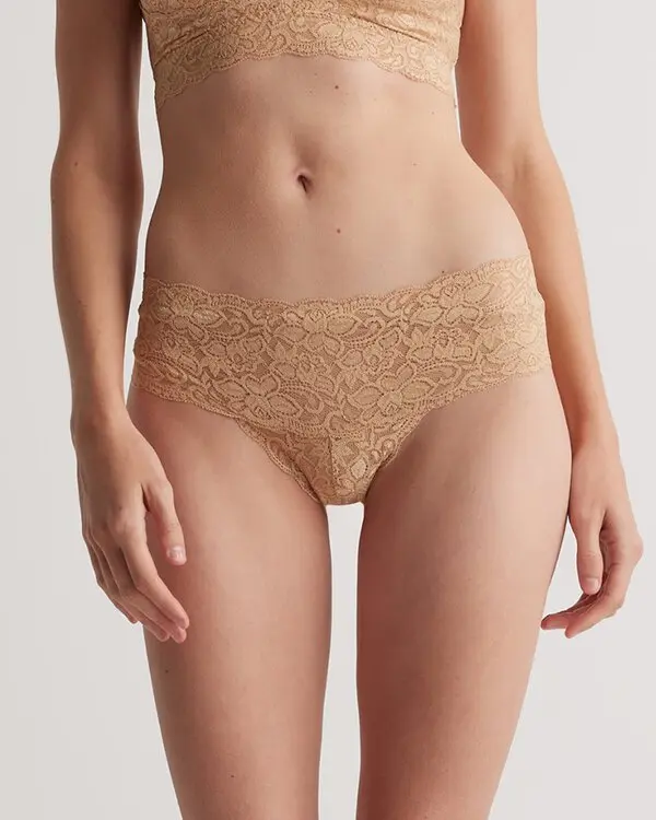 Quince Stretch Lace Thong - Black/clay