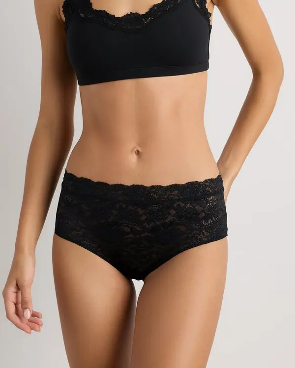 Quince Stretch Lace High-waisted Brief - Black/pale Pink/ruby