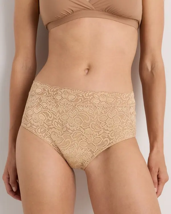 Quince Stretch Lace High-waisted Brief - Clay/pale Pink/ruby