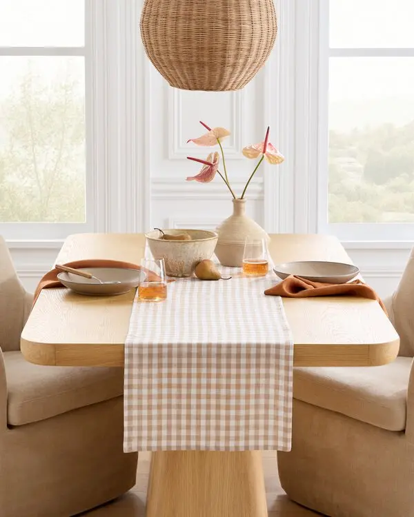 Quince European Linen Gingham Table Runner - Cafe