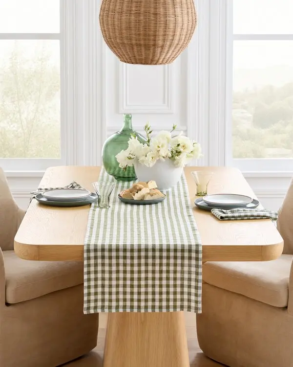 Quince European Linen Gingham Table Runner - Olive