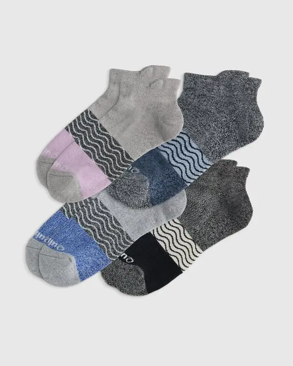 Quince Everyday Cotton Tri-block Marl Ankle Socks 4-pack - Blue Purple Black Mix