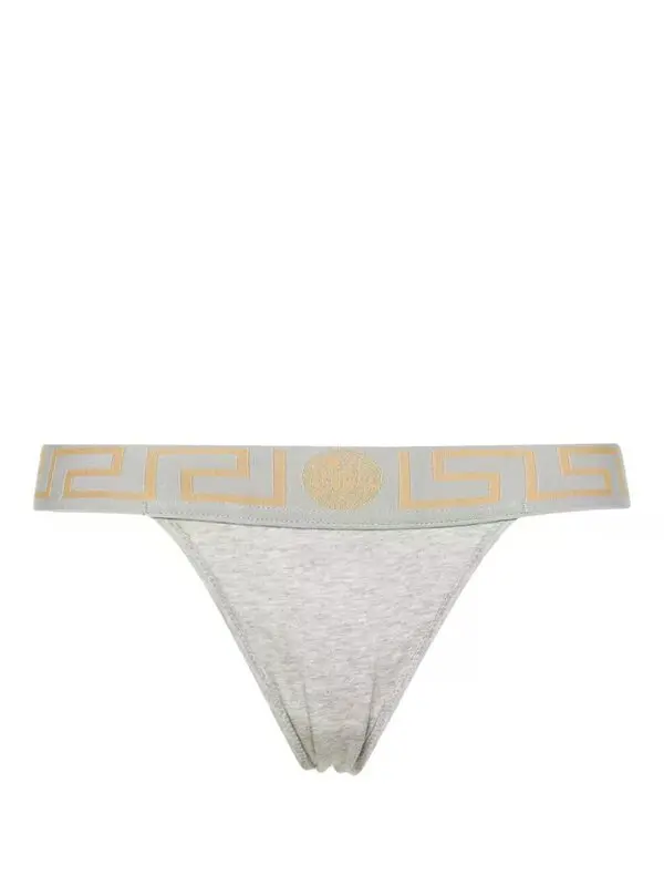 Versace Greca-waistband Jersey Thong - Grey