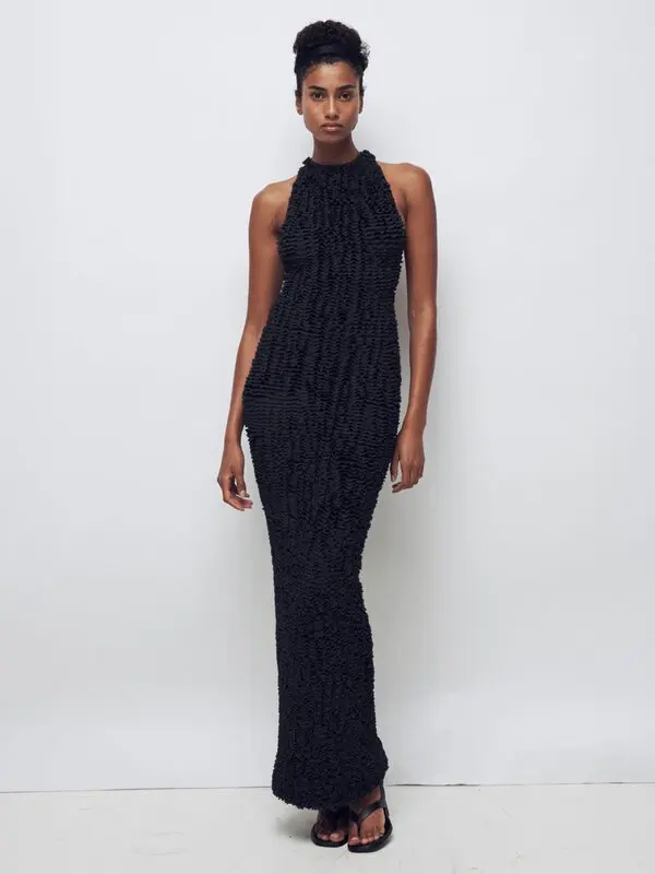 Max Mara Viscose Yarn Maxi Dress With Ruffle Details