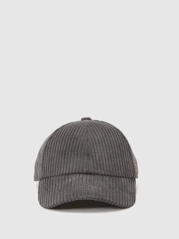 REISS Caitlin Cotton Corduroy Baseball Cap - Grey