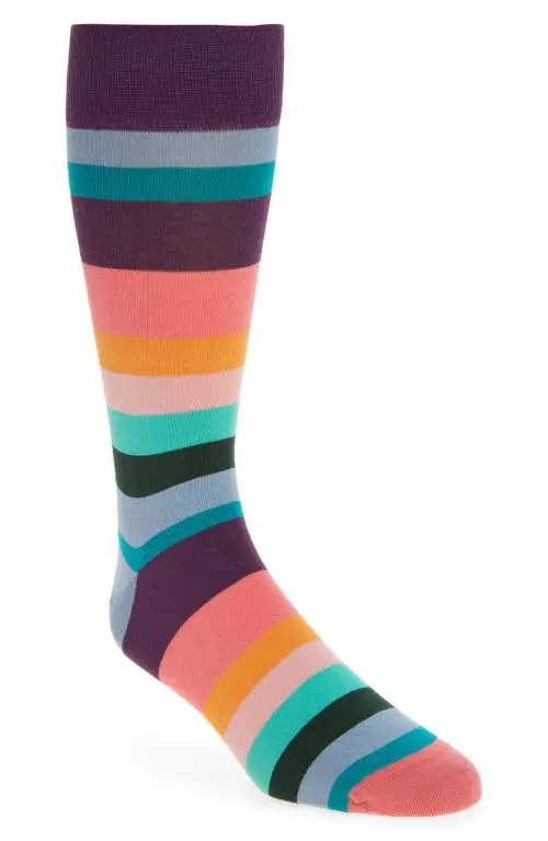 Paul Smith Artist Stripe Organic Cotton Blend Dress Socks - Green Multi