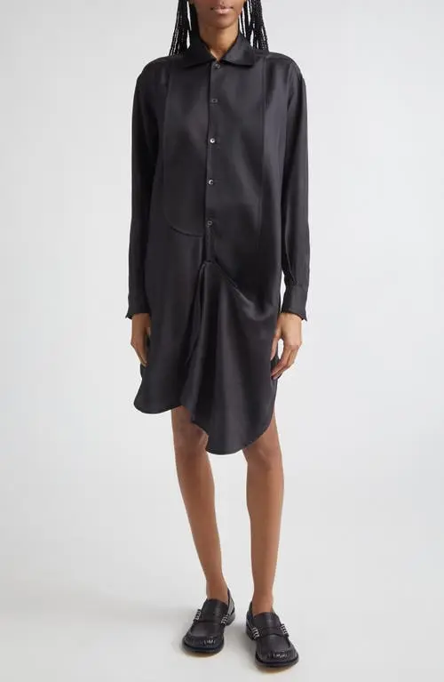 JW Anderson Draped Long Sleeve Silk Shirtdress - Black