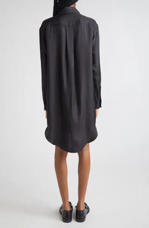 JW Anderson Draped Long Sleeve Silk Shirtdress - Black
