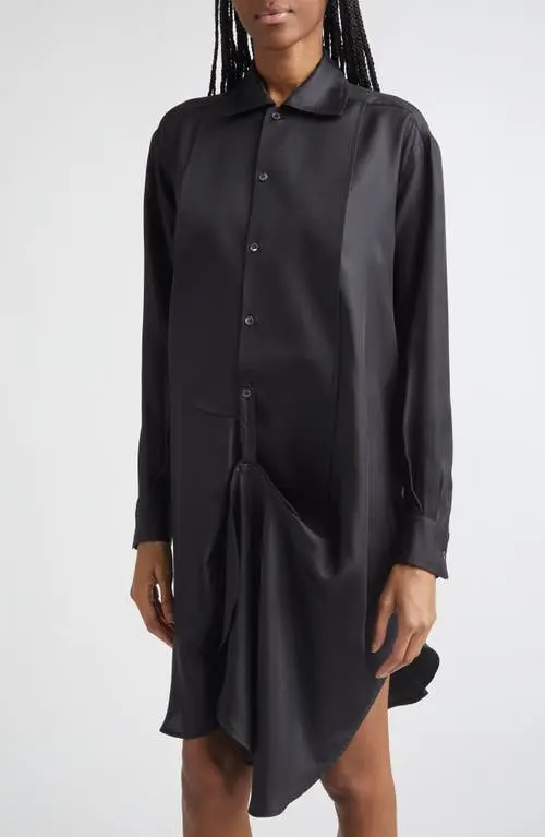 JW Anderson Draped Long Sleeve Silk Shirtdress - Black