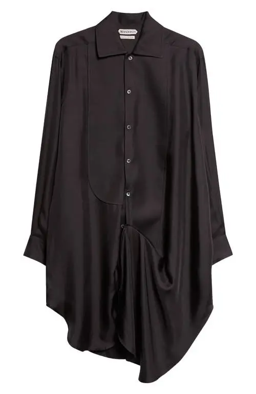 JW Anderson Draped Long Sleeve Silk Shirtdress - Black