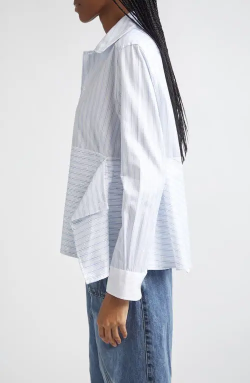 JW Anderson Asymmetric Draped Stripe Poplin Shirt - White/blue
