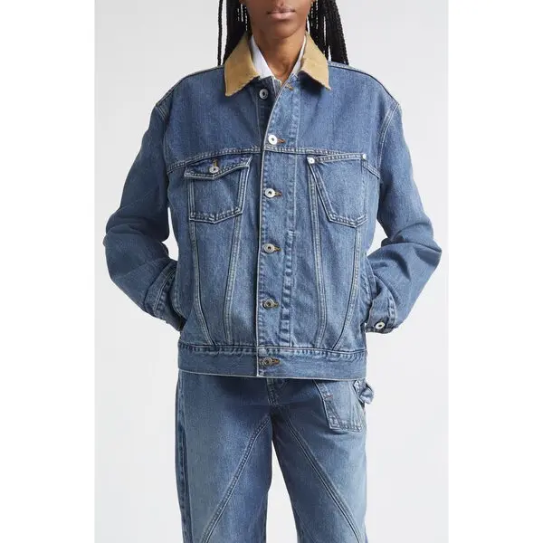 JW Anderson Corduroy Collar Denim Trucker Jacket - Mid Blue