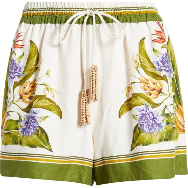 Farm Rio Tropical Scarf Linen Blend Shorts - Sand