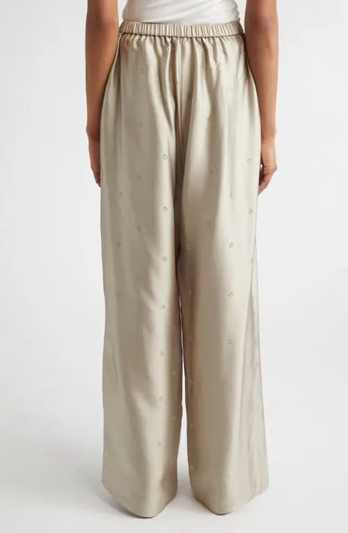 FERRAGAMO Gancini Jacquard Silk Wide Leg Pants - Safari
